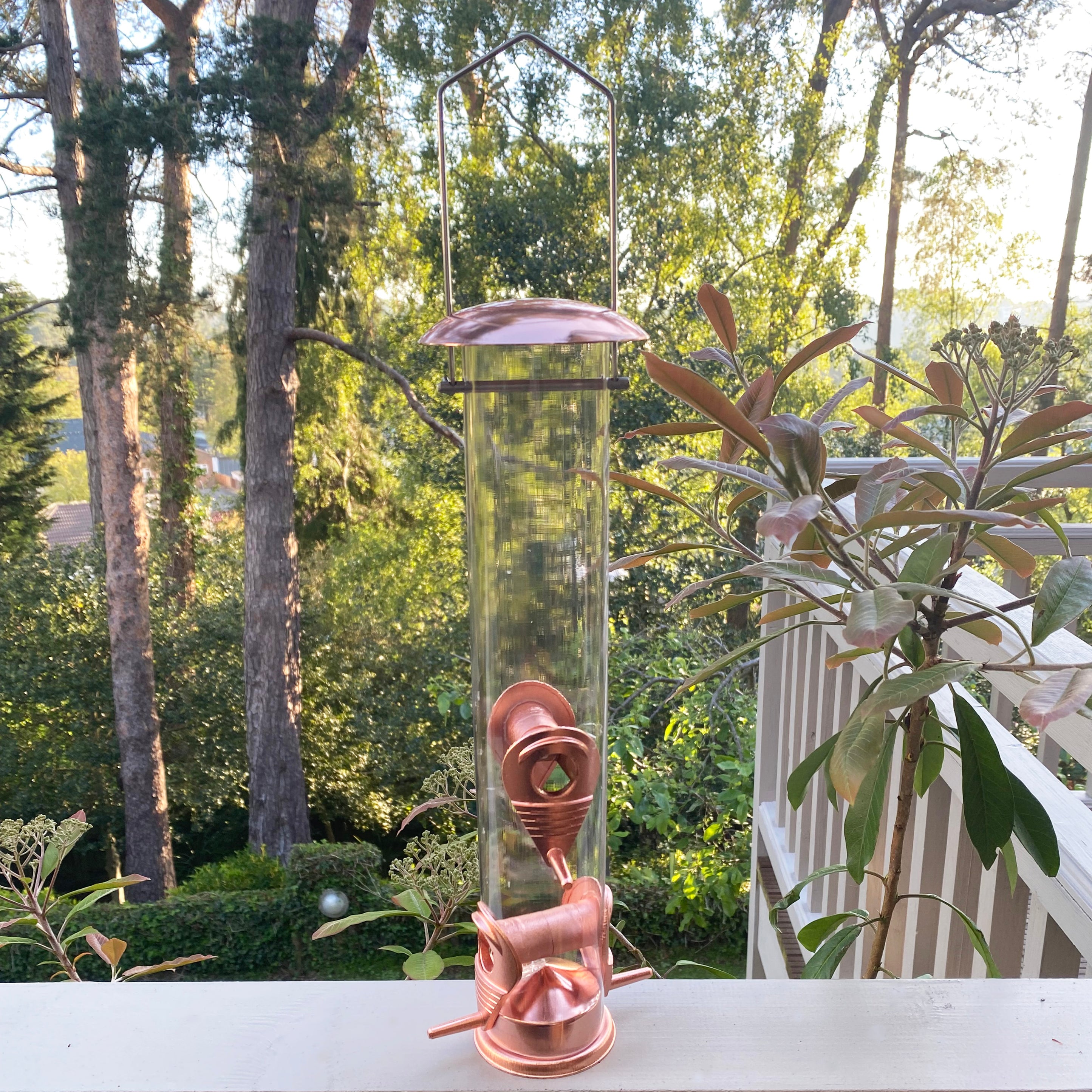 Copper Style Hanging Bird Seed Feeder with 4 Feeding Ports I Garden ...